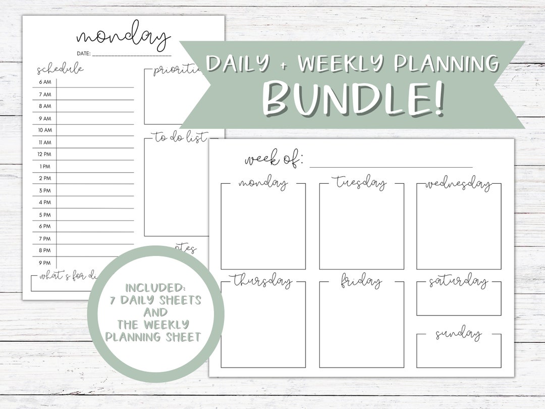 Daily & Weekly Planner Sheet Bundle (digital Download) - Etsy