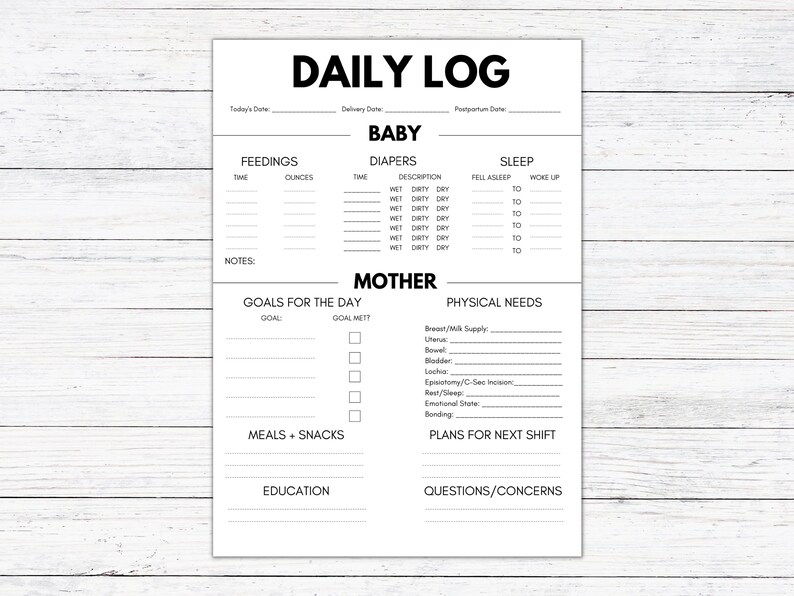 Baby and Mother Log Printable - Etsy