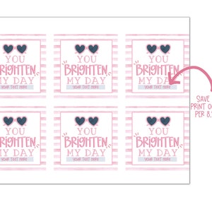 Printable Valentines Day Card for Kids, Valentine Tag, You Brighten My ...