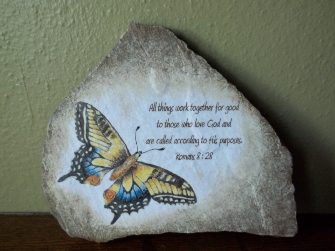 Hand Painted Art Drawing with Scripture Verse on Stone | Etsy