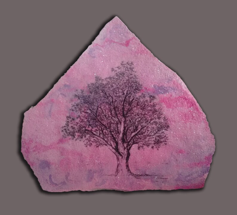 Hand Painted Breast Cancer Gift of Tree drawing on Stone | Etsy