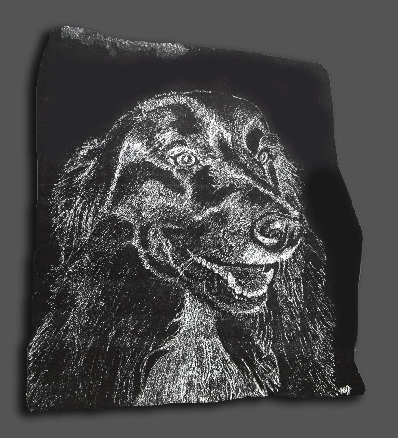 Retrato de perro dibujado a mano grabado a mano en piedra de | Etsy