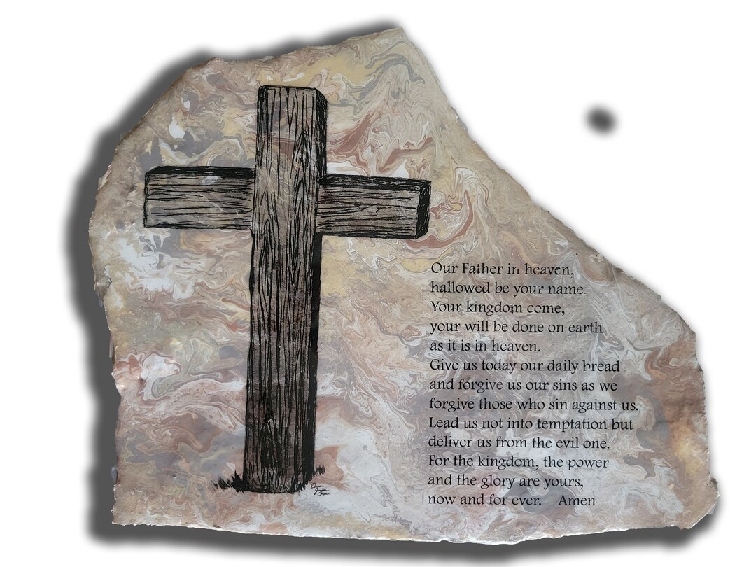 Hand Painted Art Drawing of Cross With the Lord's Prayer on Stone - Etsy