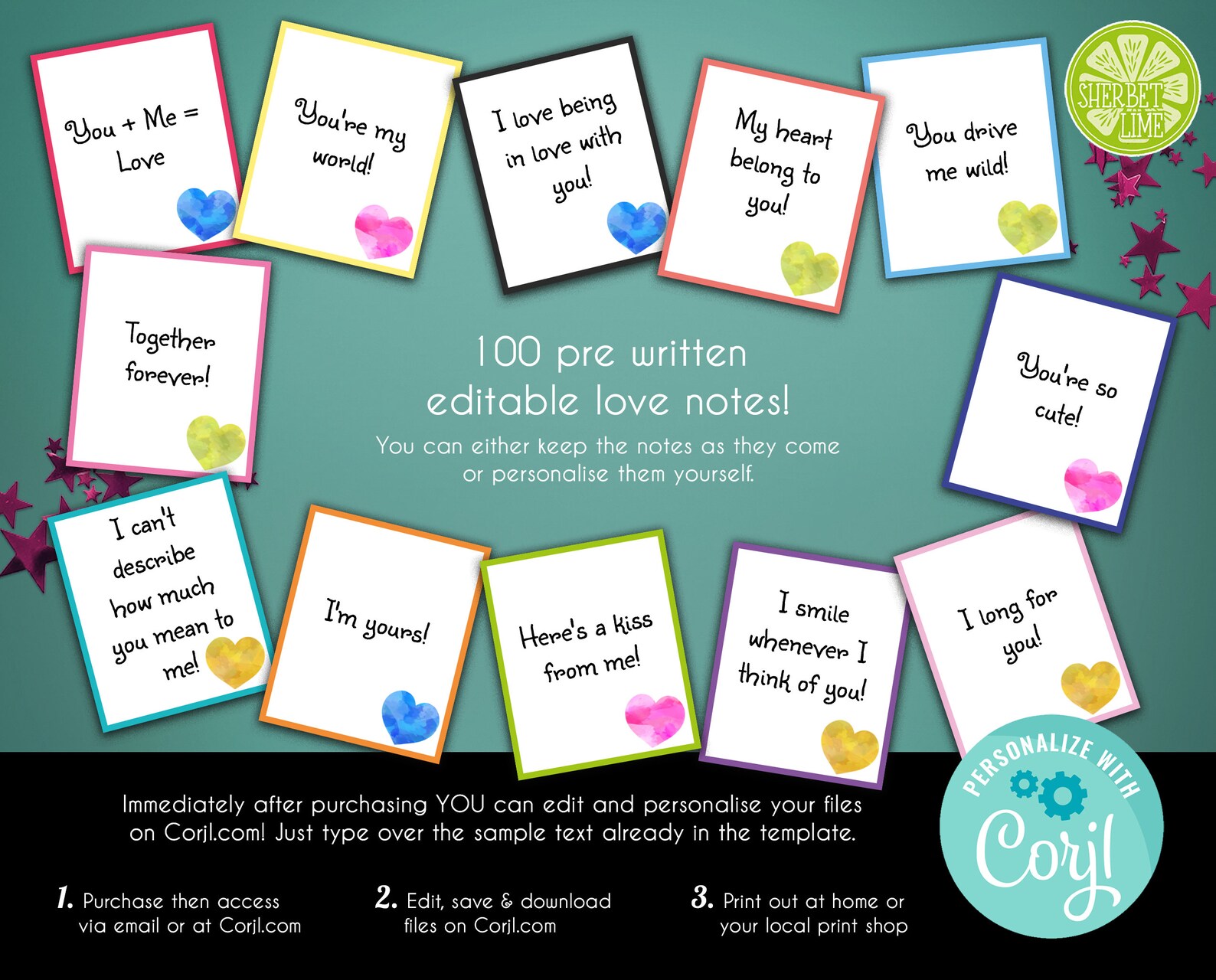 Editable 100 Mini Love Notes With Envelopes Editable Love - Etsy