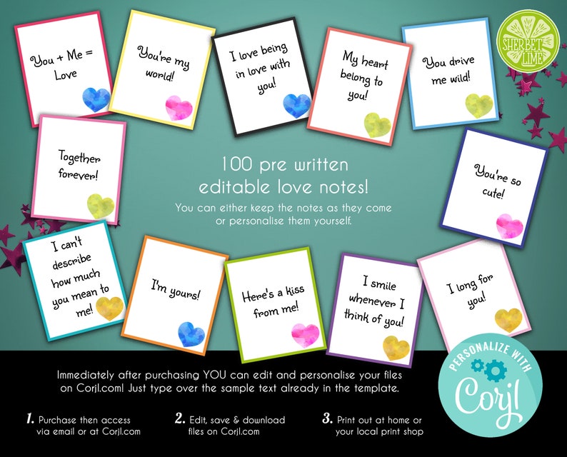 Editable 100 Mini Love Notes With Envelopes Editable Love - Etsy