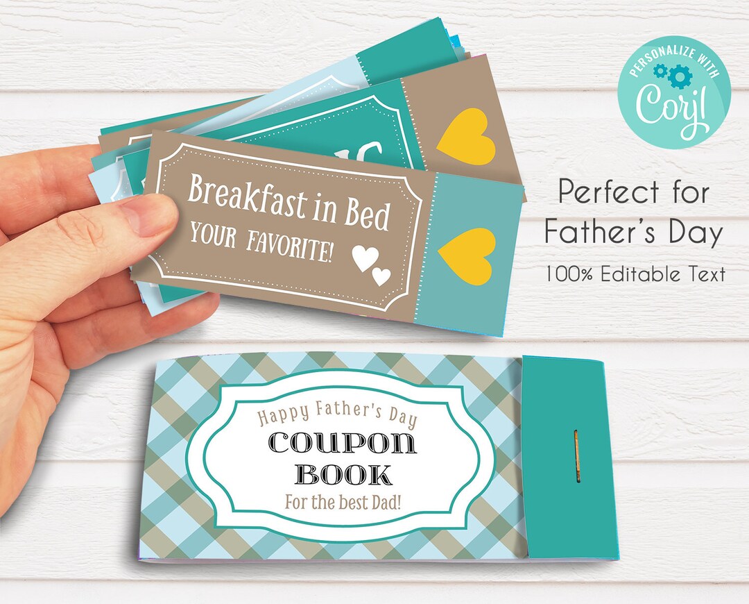 Editable Father's Day Coupon Book, Personalised Fathers Day Coupon ...