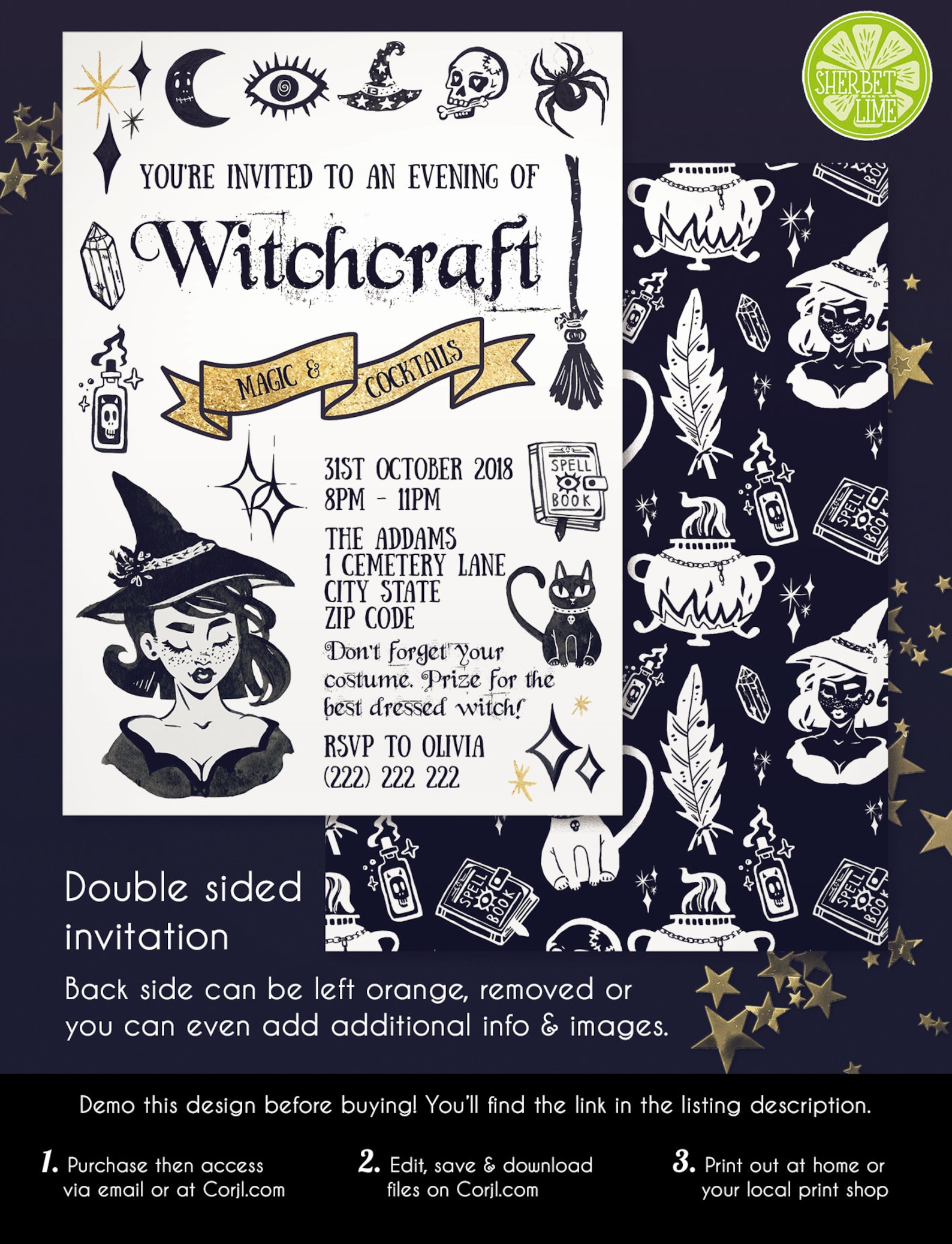 Editable Glamorous Witch Party Invitation 5x7 Invite - Etsy