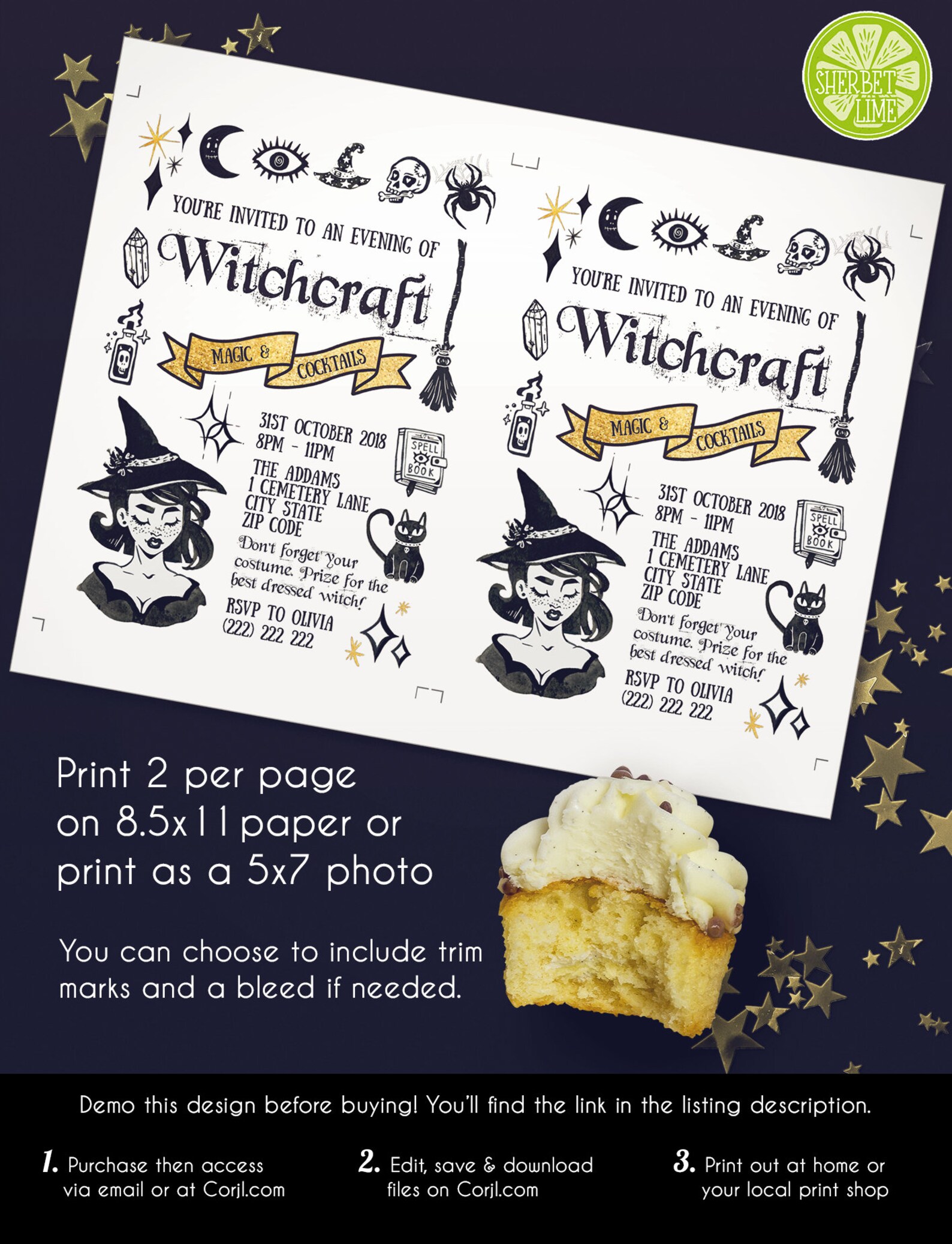 Editable Glamorous Witch Party Invitation 5x7 Invite - Etsy