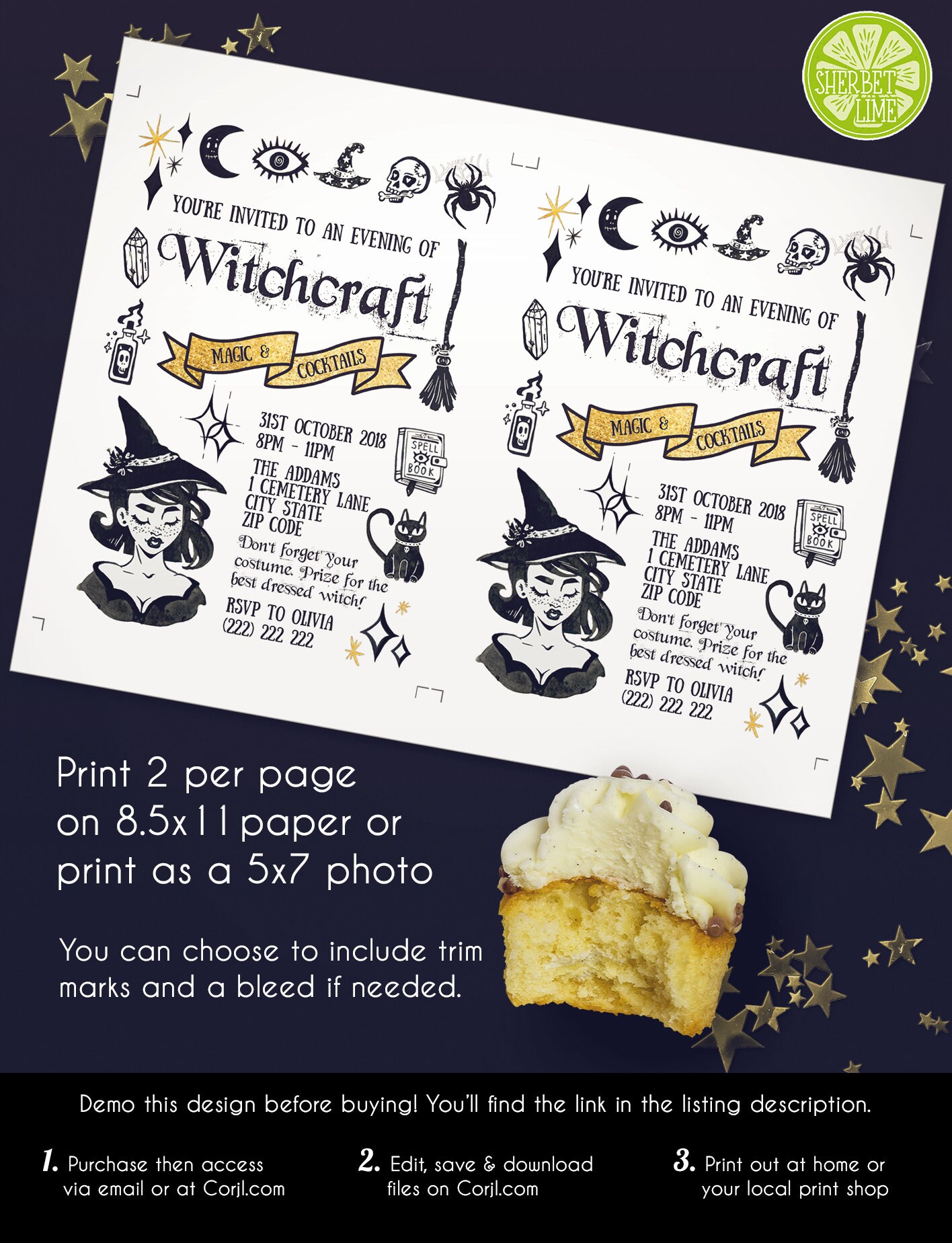 Editable Glamorous Witch Party Invitation 5x7 Invite - Etsy
