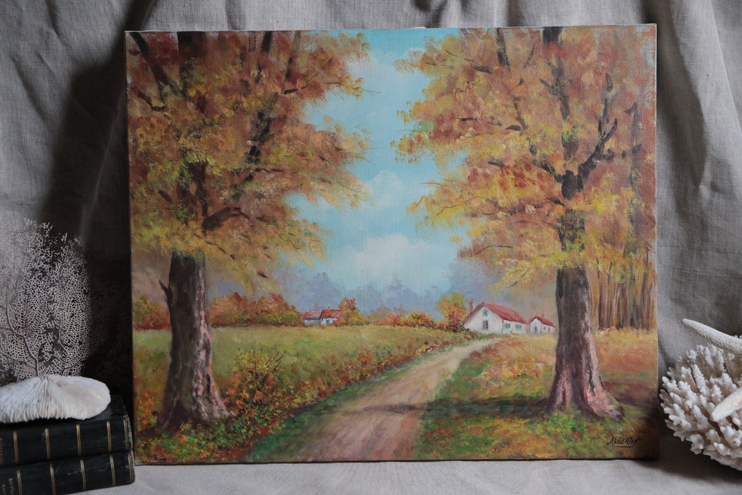 French Vintage Landscape Painting. Autumn Trees Painting. Oil Painting ...