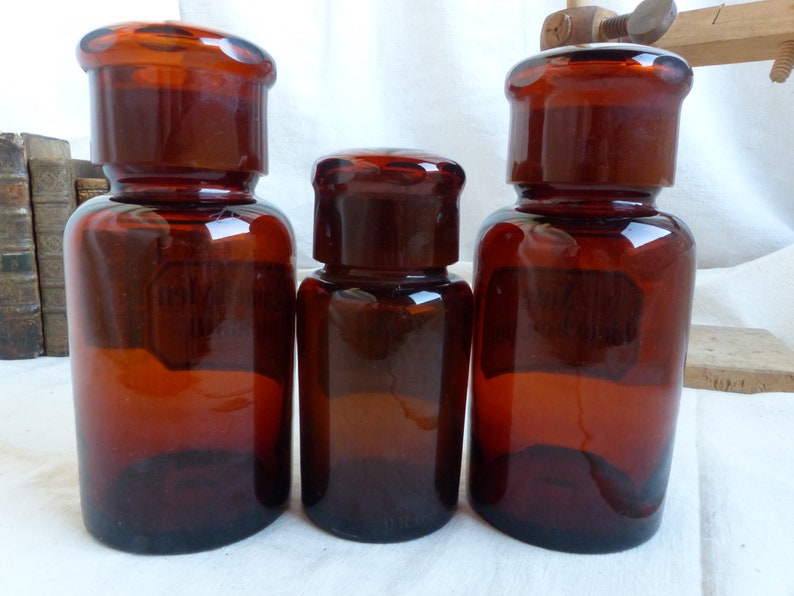 Set of 3 Antique Amber Glass Pharmacy Bottle Collection. | Etsy
