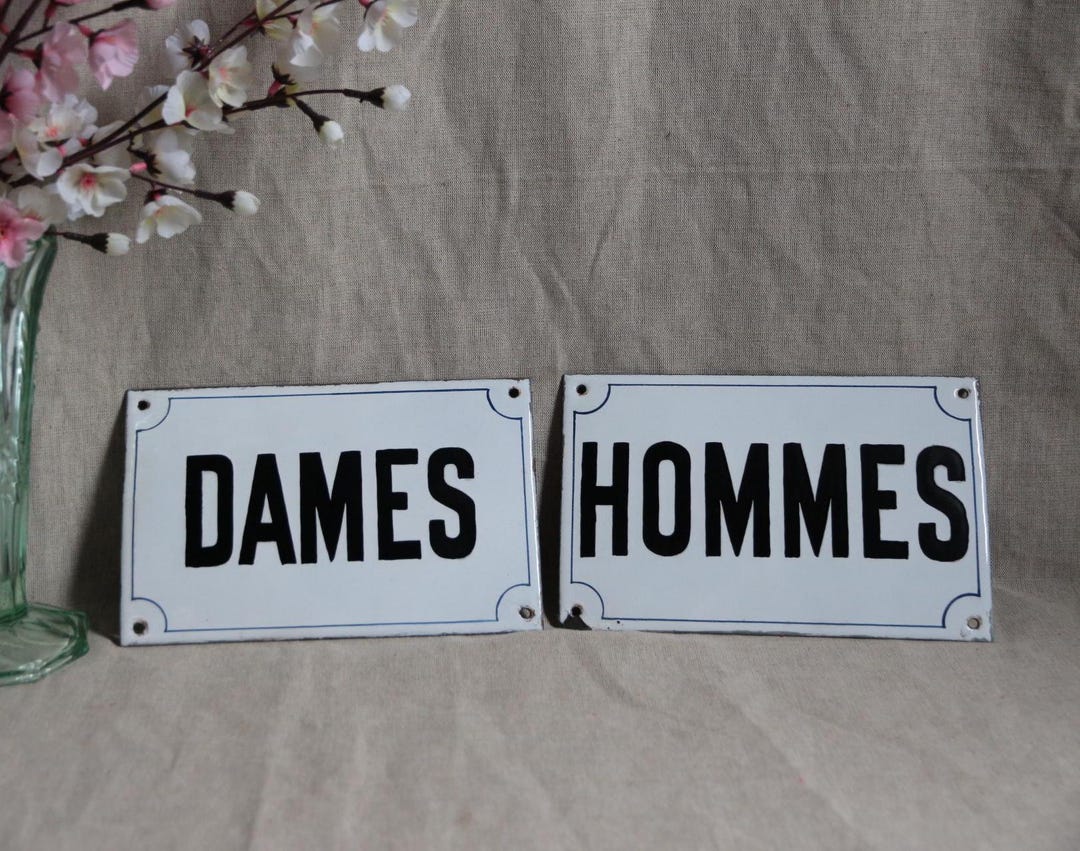 Set of 2 French Vintage Enamel Bathroom Sign. Ladies/men Toilets Enamel ...