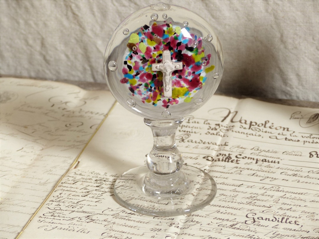 Antique French Hand Blown Paperweight. Christian Home Decor. Crucifix ...