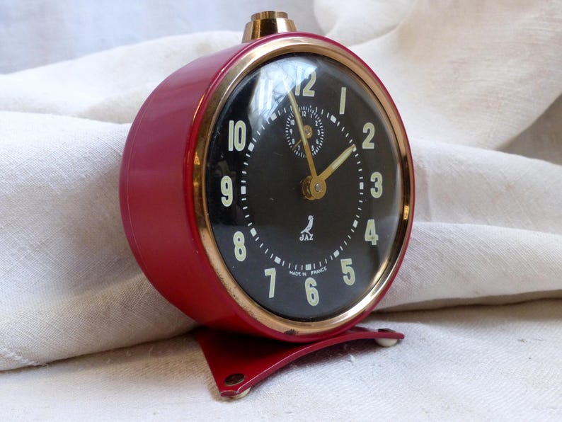 French Vintage Round Red Mechanical Alarm Clock. Fire Engine Red Alarm ...