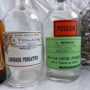 Set of 5 French Vintage Glass Pharmacy Bottle Collection. Paper Label ...