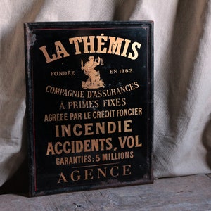 Antique French Black and Gold Enamel Insurance Sign. Hand Painted ...