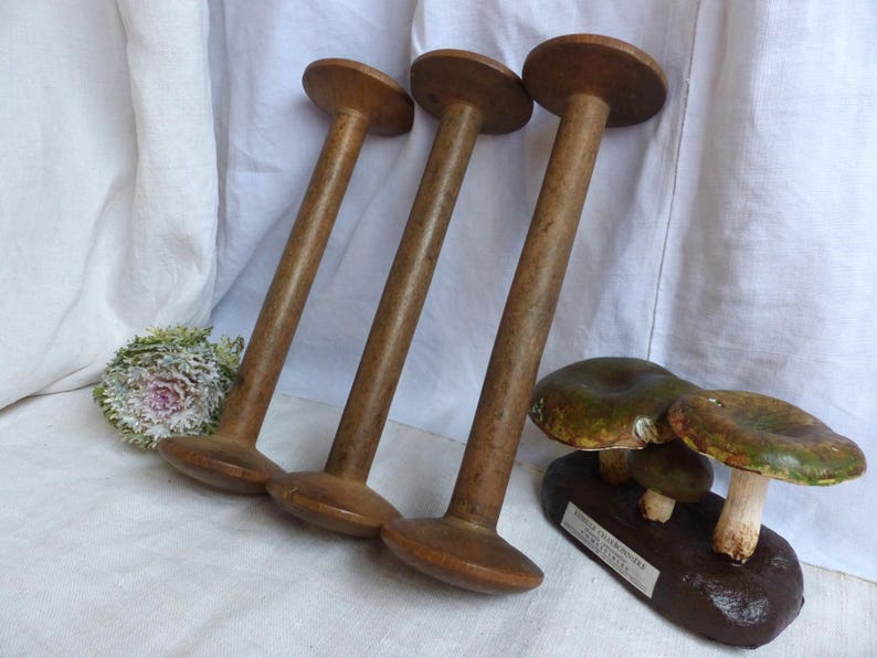 Set of 3 Antique French Giant Wooden Machine Bobbins. Dome End | Etsy
