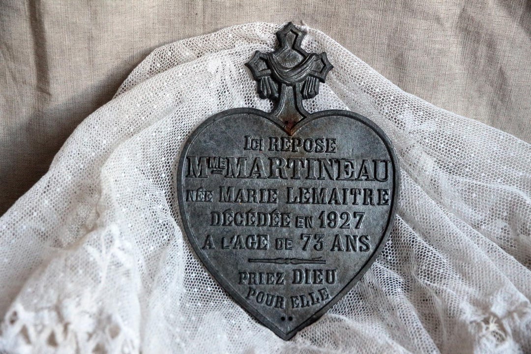 Antique French Funerary Plaque Cast Zinc Ornate Heart Memento Mori ...