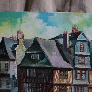 French Vintage Village Square Oil Painting. Morlaix Brittany French ...