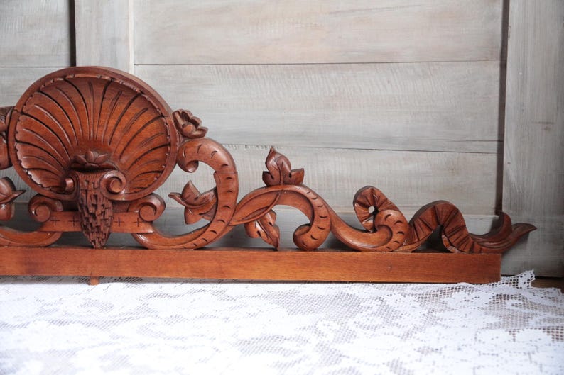 Antique French LARGE Sculpted Pierced Wood Pediment. Sea Shell Ivy ...