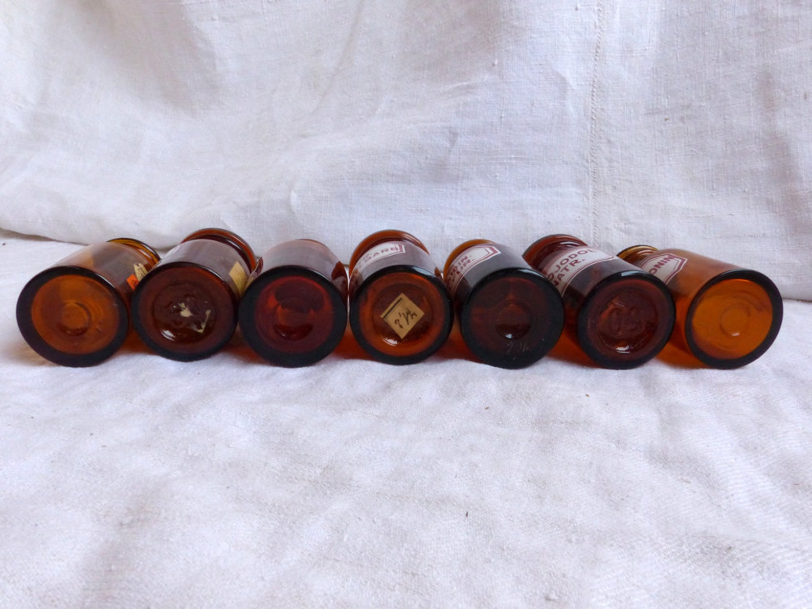 Set of 7 Small Antique Amber Glass Pharmacy Bottle Collection. | Etsy