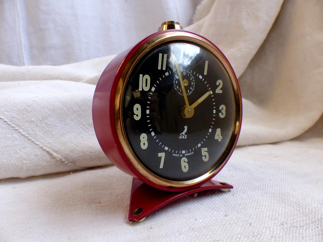 French Vintage Round Red Mechanical Alarm Clock. Fire Engine Red Alarm ...