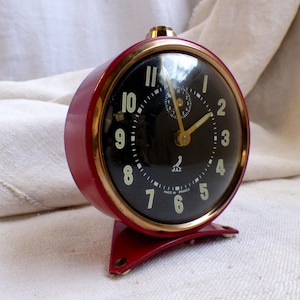 French Vintage Round Red Mechanical Alarm Clock. Fire Engine Red Alarm ...