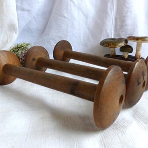 Set of 3 Antique French Giant Wooden Machine Bobbins. Dome End Antique ...