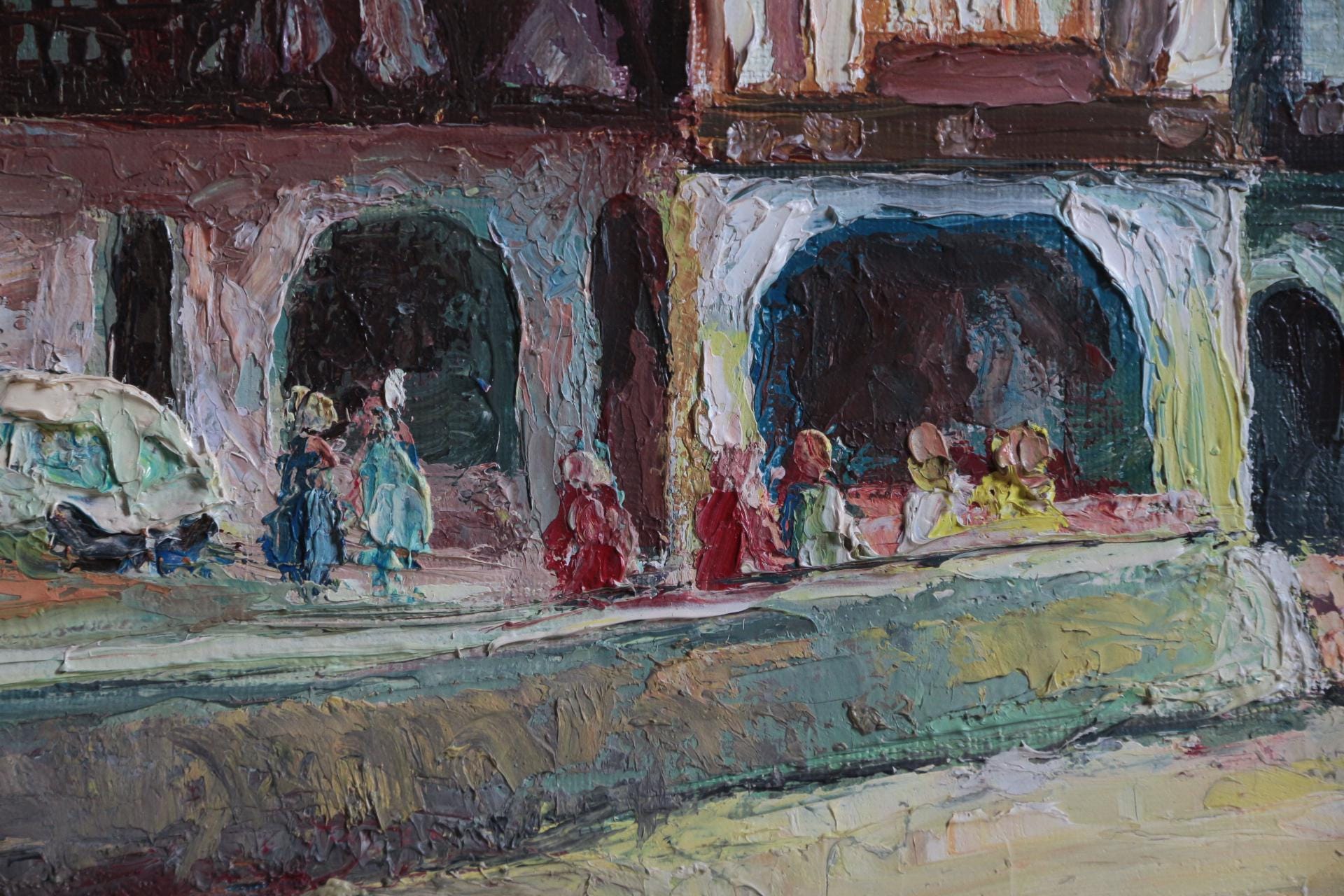 French Vintage Village Square Oil Painting. Morlaix Brittany French ...