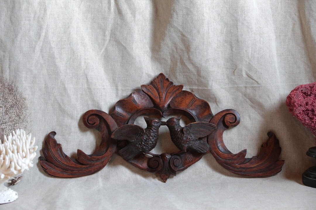 Antique French Sculpted Walnut Wood Fragment of Two Love Birds. Turtle ...