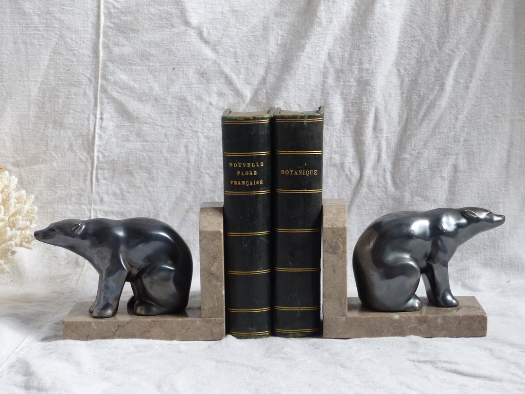 Pair of Art Deco Animal Book Ends. Polar Bear Book Ends. Grizzly Bear ...