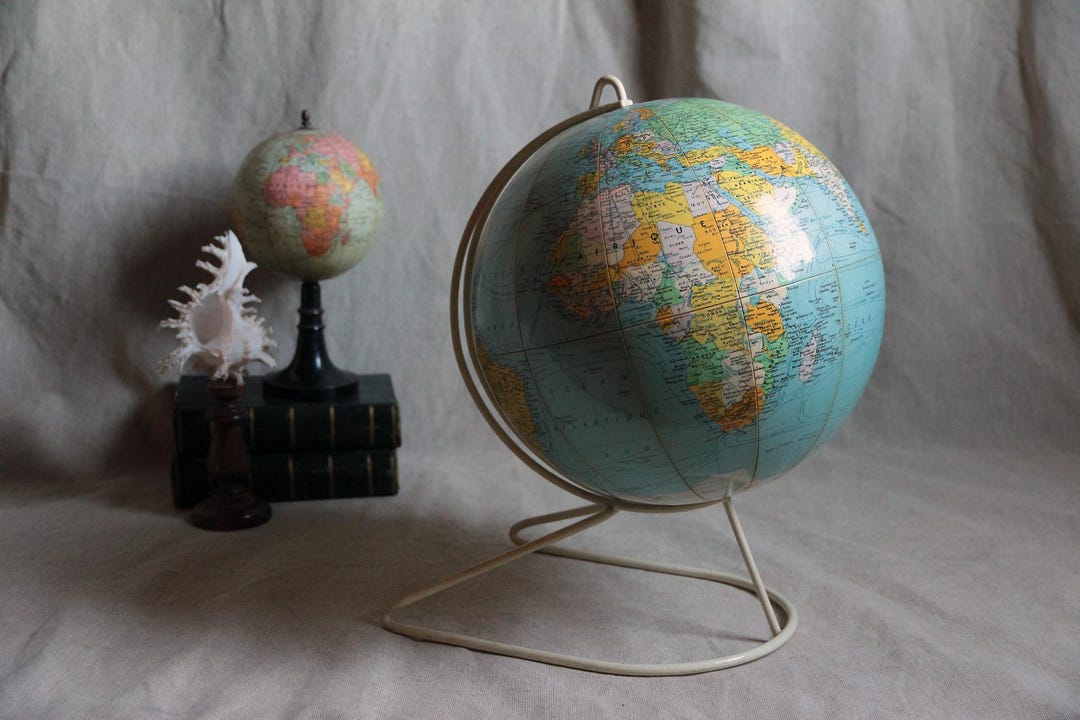 French Vintage 1950s-60s World Atlas Globe. Cardboard World Map. World ...