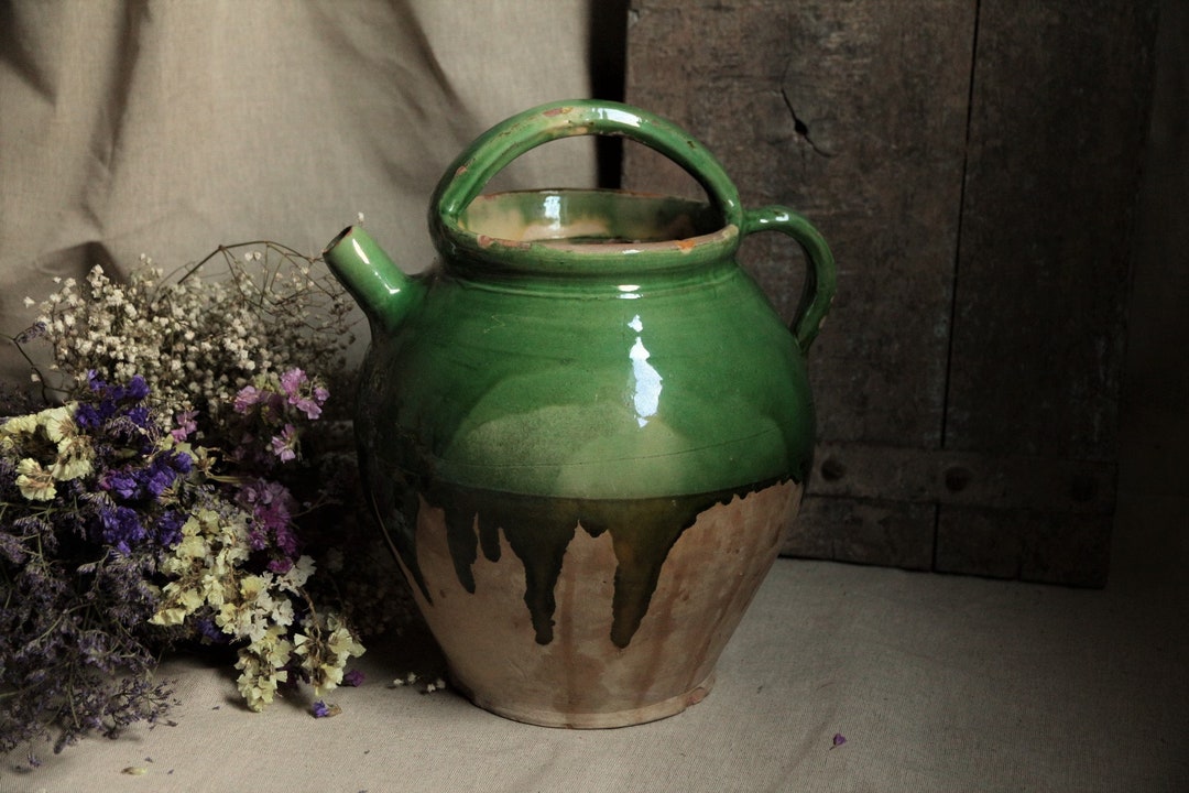 Antique French Provence Green Glaze Gargoulette. Provence Antique Green ...