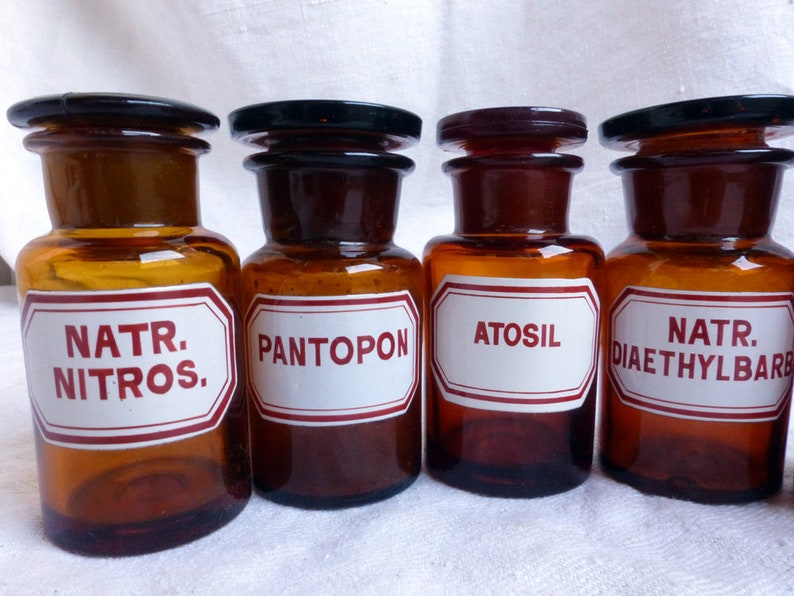 Set of 7 Small Antique Amber Glass Pharmacy Bottle Collection. | Etsy