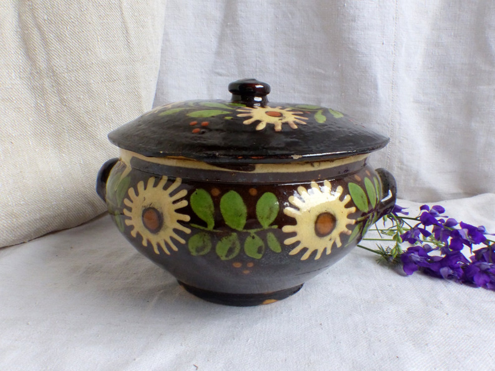 French Vintage Pottery Dutch Oven. Alsace Glazed Dutch Oven. French ...