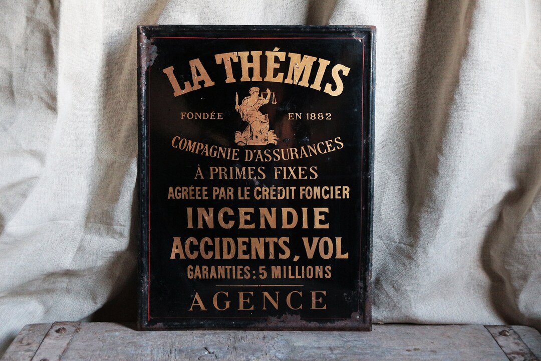 Antique French Black and Gold Enamel Insurance Sign. Hand Painted ...