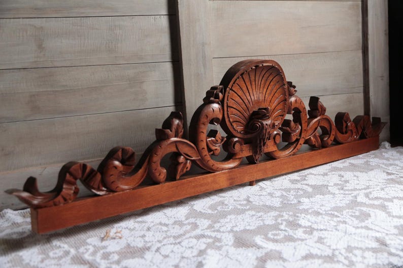 Antique French LARGE Sculpted Pierced Wood Pediment. Sea Shell Ivy ...