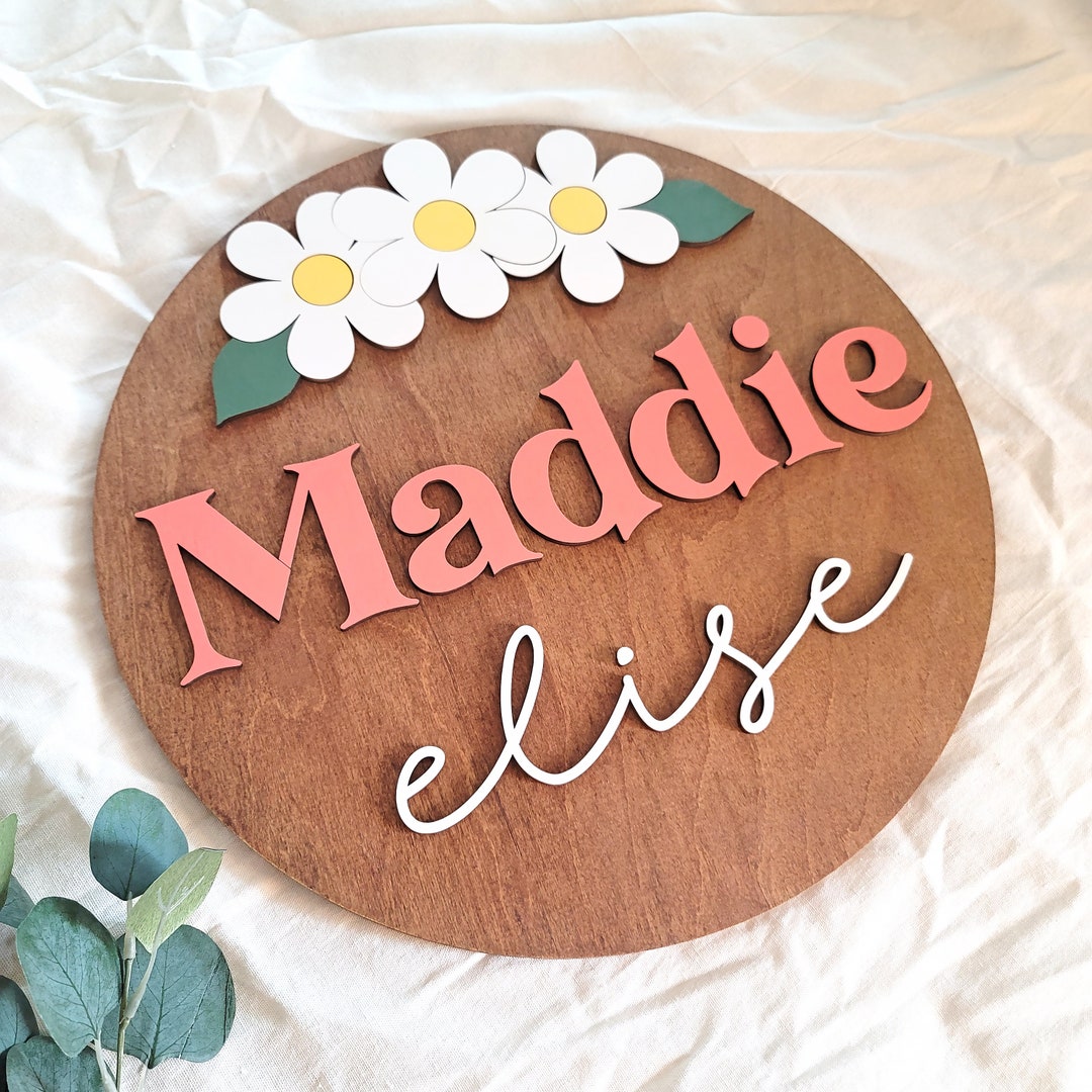 Nursery Name Sign Nursery Round Baby Name Sign Floral - Etsy