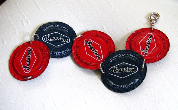 Bottle Cap Bracelet Sessions Beer Cap Bracelet Red and | Etsy