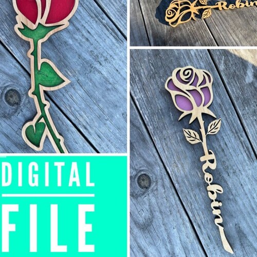 Long Stem Rose SVG Custom Name Multiple Designs | Etsy