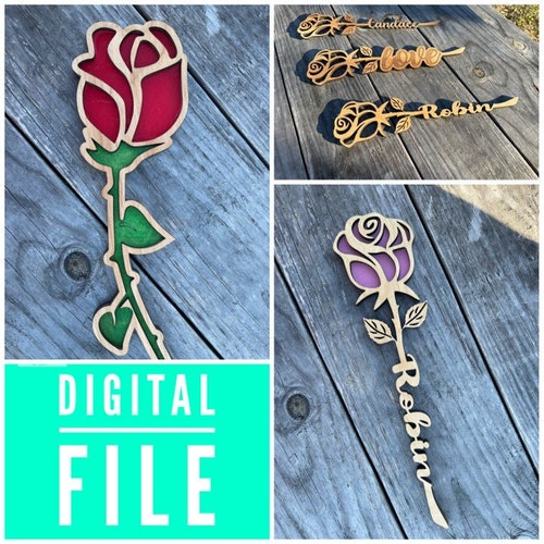 Long Stem Rose SVG Custom Name Multiple Designs - Etsy