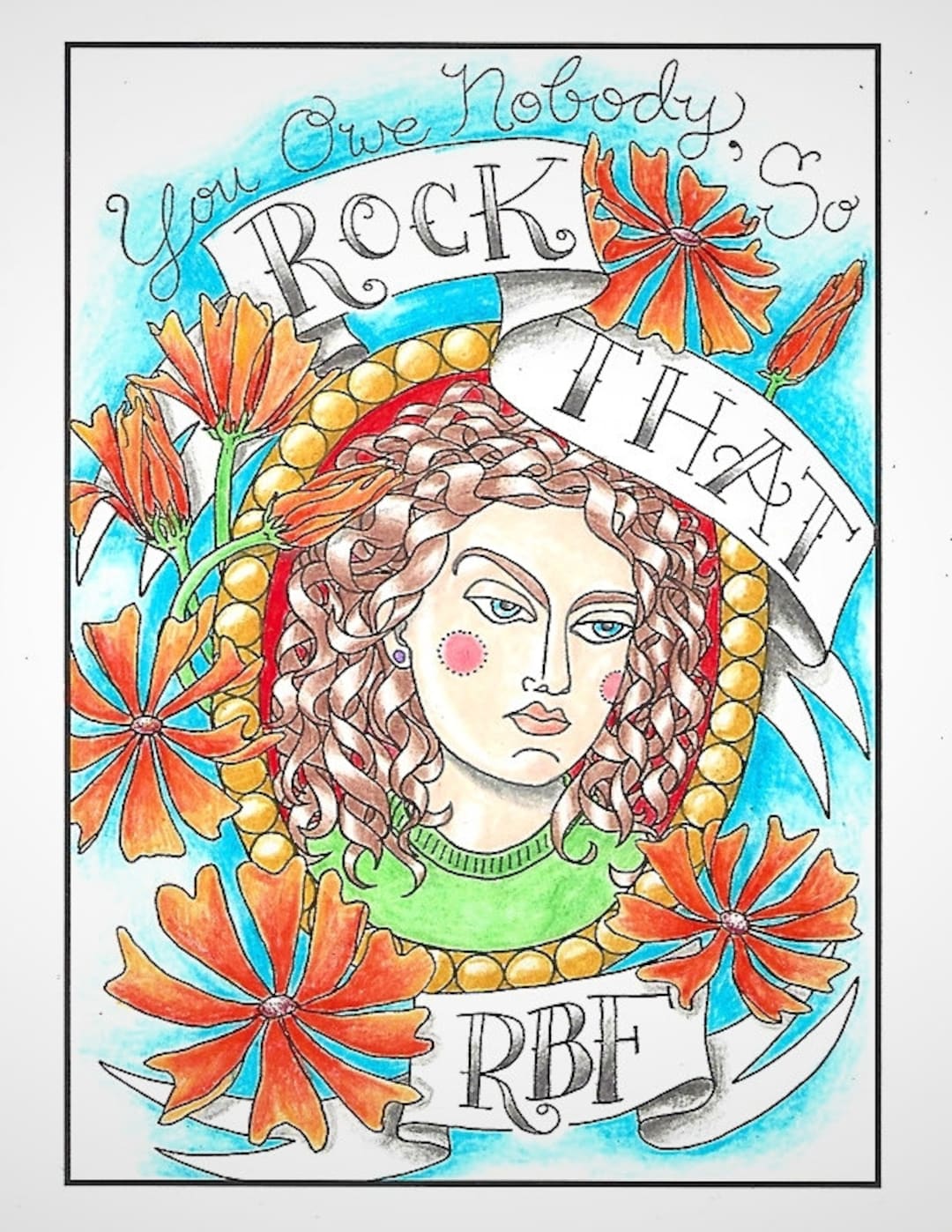 Rock That RBF Resting Bitch Face Adult Coloring Page Gift Wall Art ...