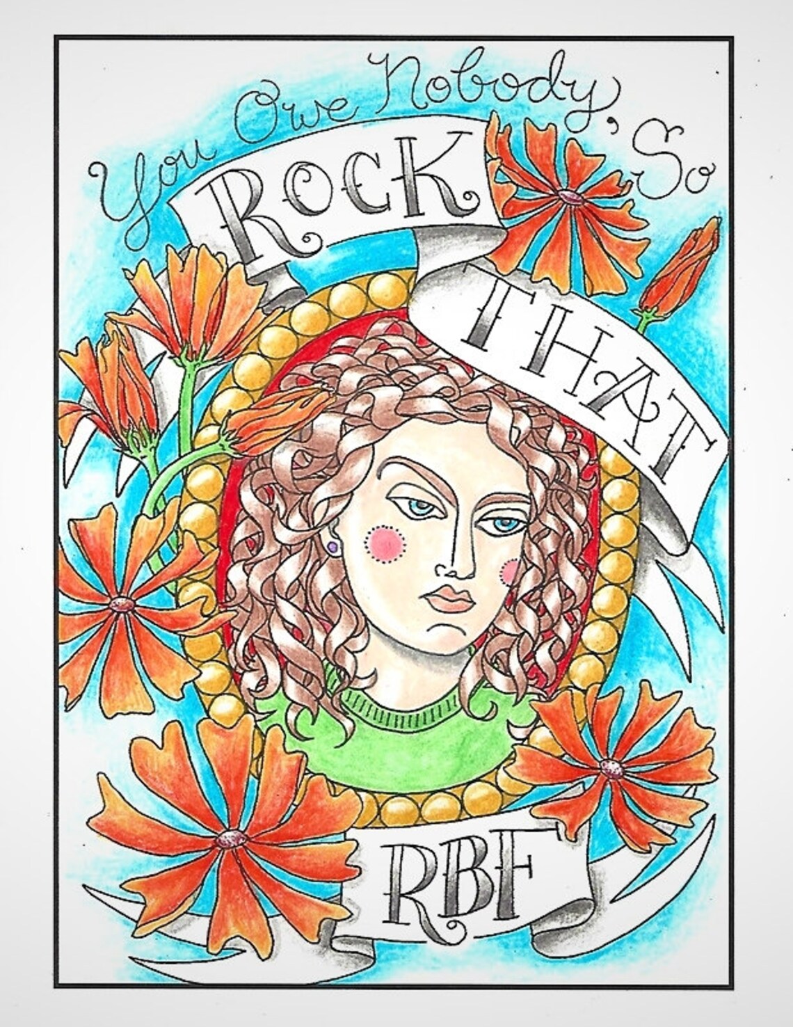 Rock That RBF Resting Bitch Face Adult Coloring Page Gift Wall Art ...