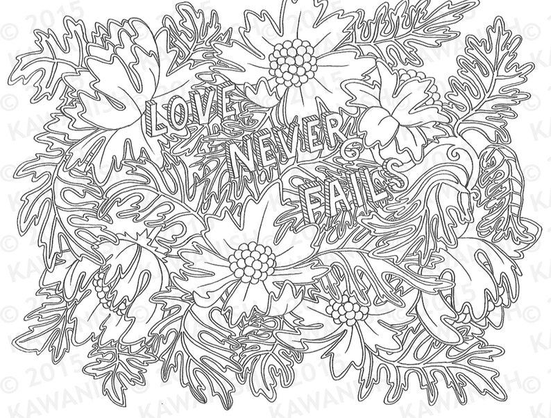 Love Never Fails Adult Coloring Page Gift Wall Art Bible Verse ...