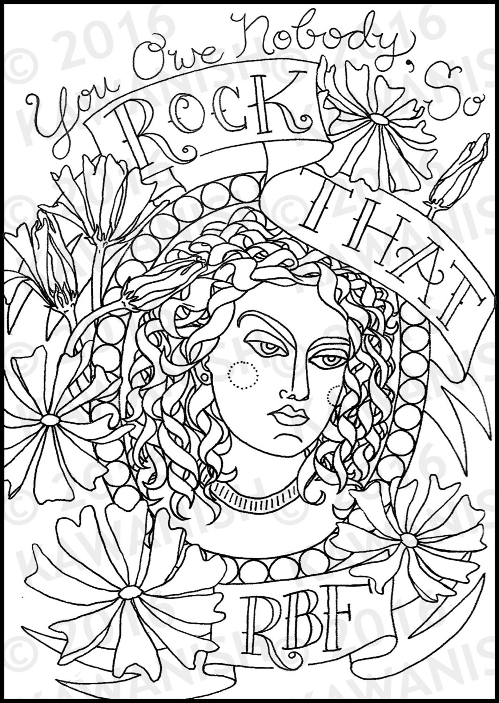 Rock That RBF Resting Bitch Face Adult Coloring Page Gift Wall Art ...
