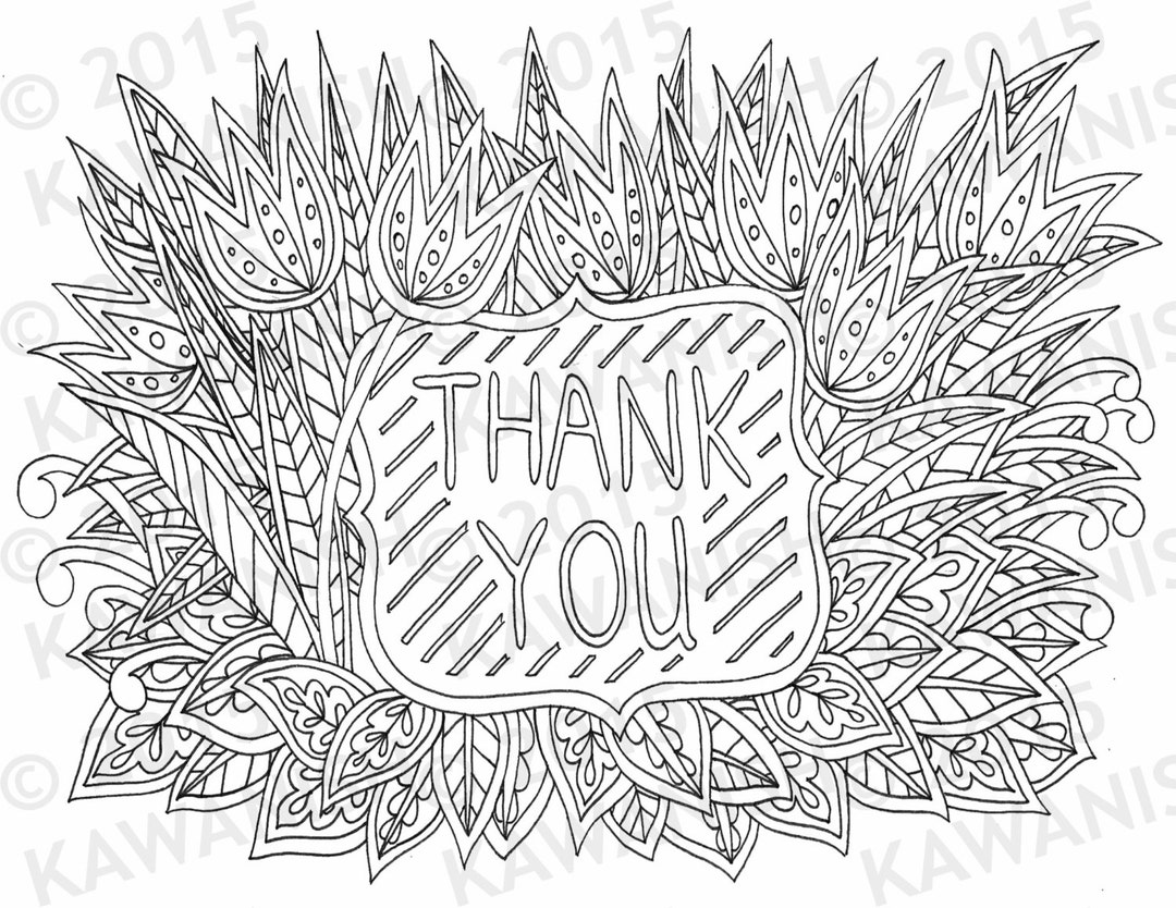 Thank You Floral Flower Zentangle Adult Coloring Page Gift Wall Art ...