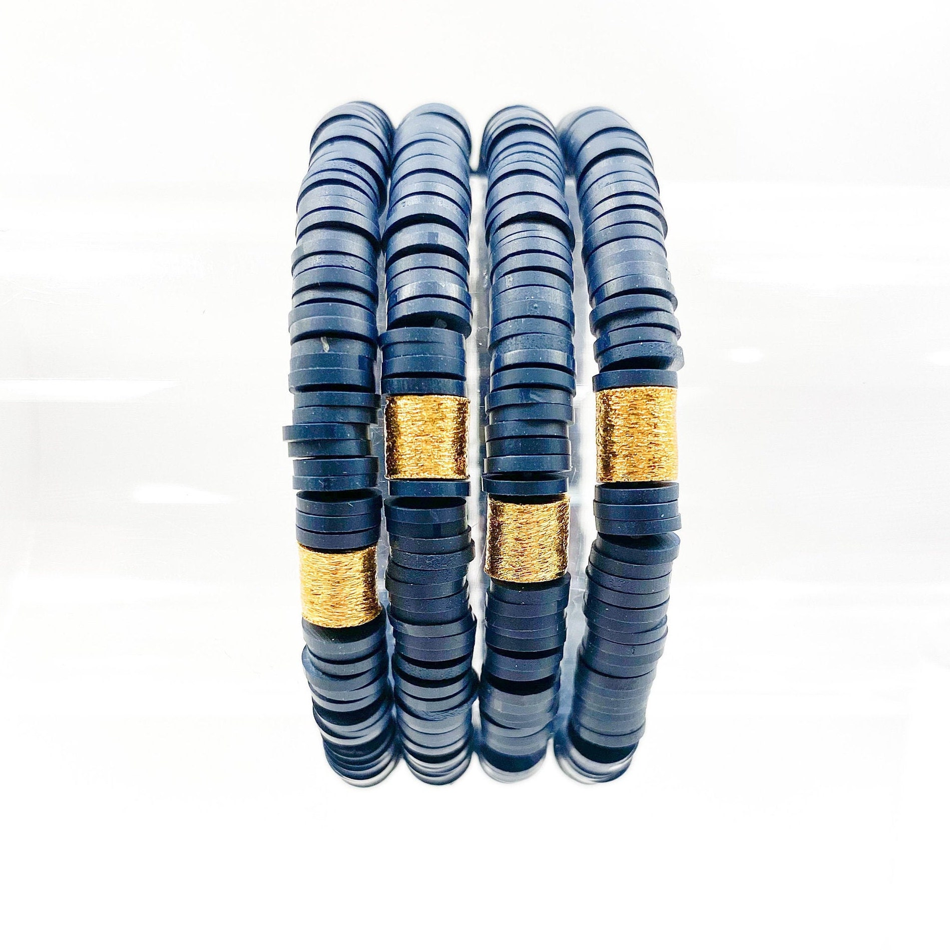 Navy stackable bracelet dark blue clay disc bracelet | Etsy
