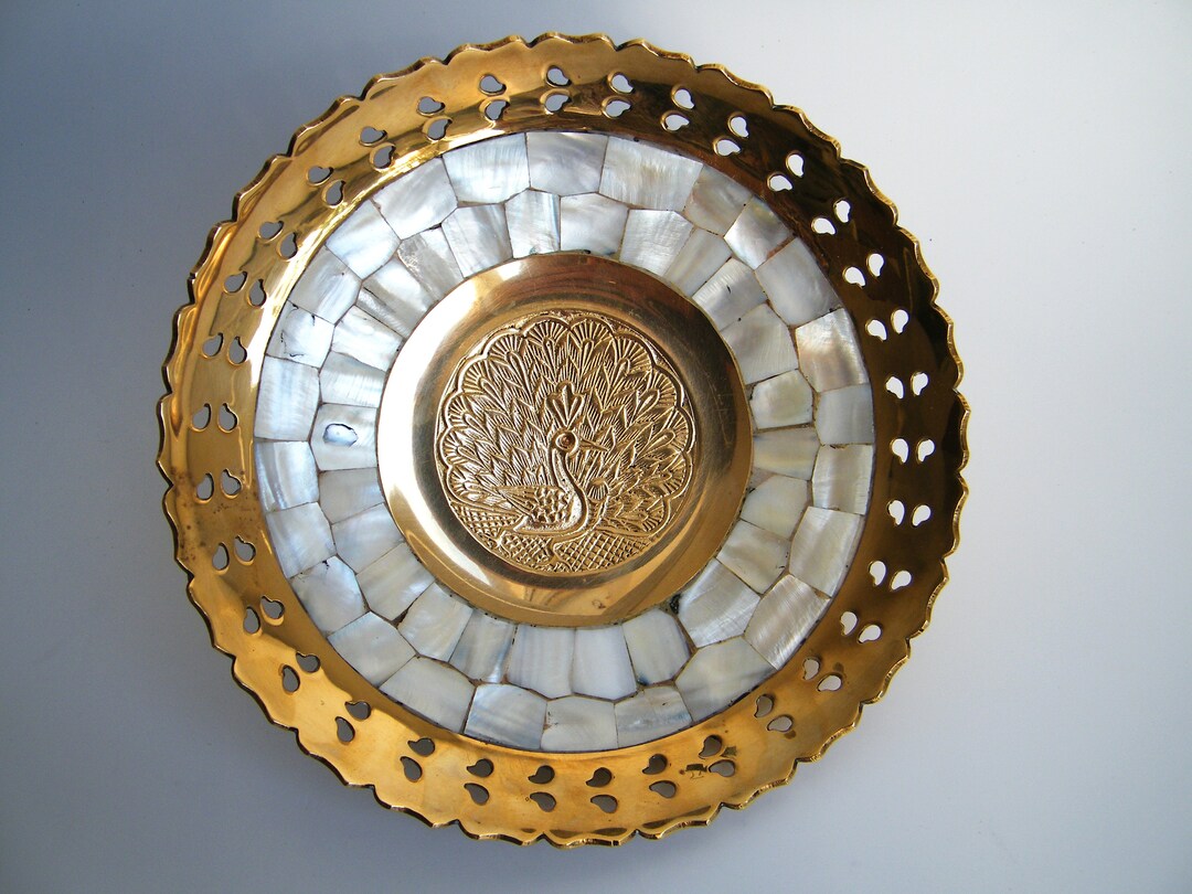 Brass Bowl, Nacre Bowl, Mother of Pearl Bowl, Vintage, Ornamented Bowl ...