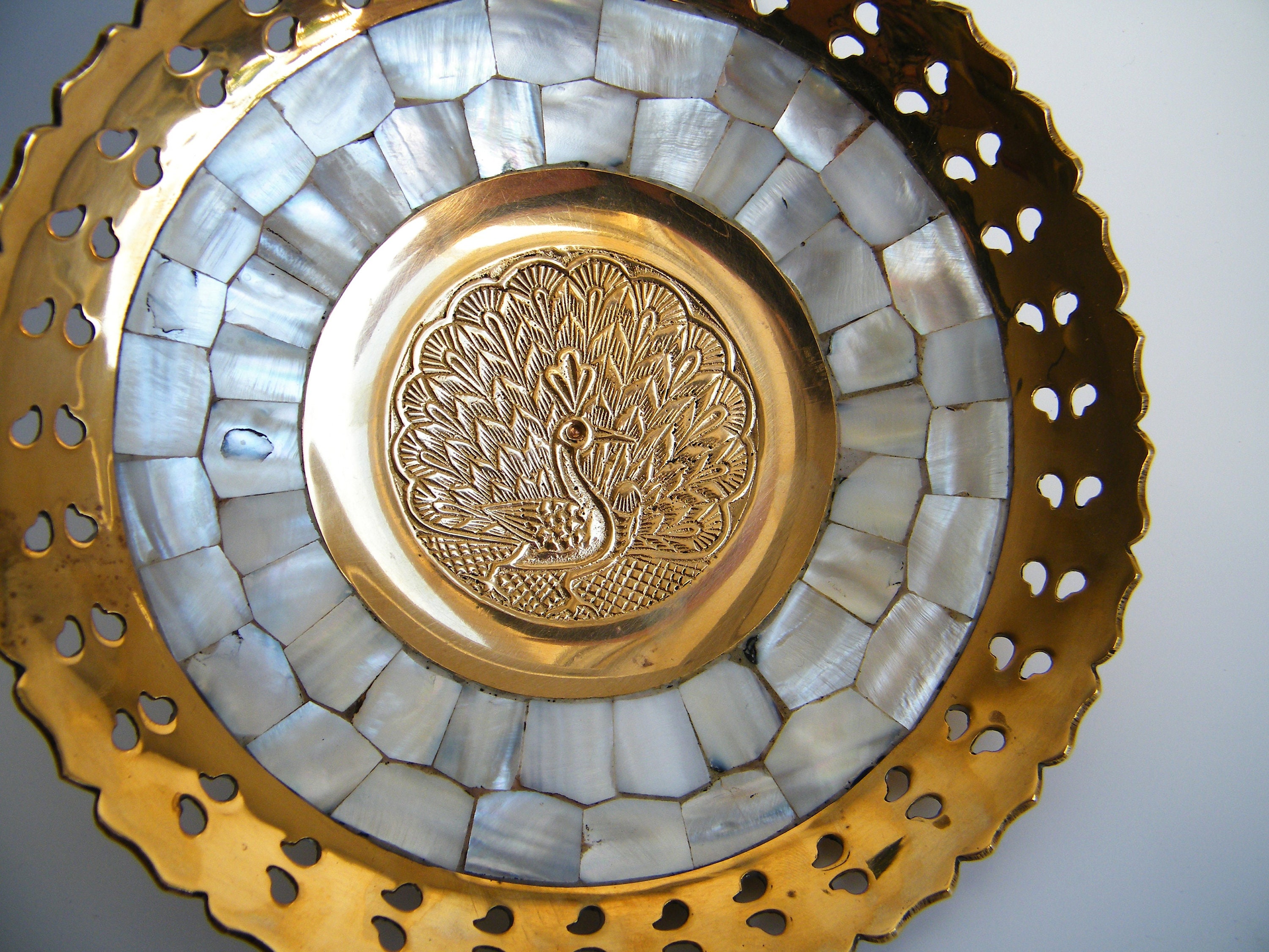 Brass Bowl, Nacre Bowl, Mother of Pearl Bowl, Vintage, Ornamented Bowl ...