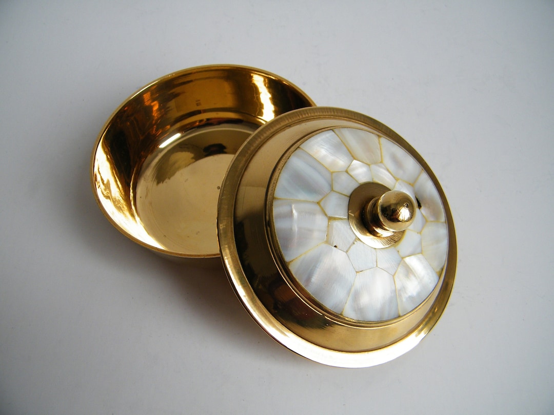 Vintage Brass Jewelry Box: Handmade Mother of Pearl Inlay, India - Etsy